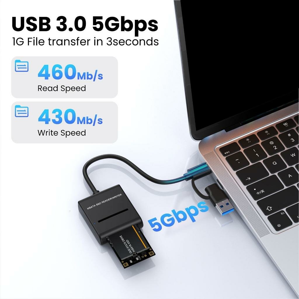 Адаптер mSATA → USB 3.0 Type-C, USB3.0 — фото 1