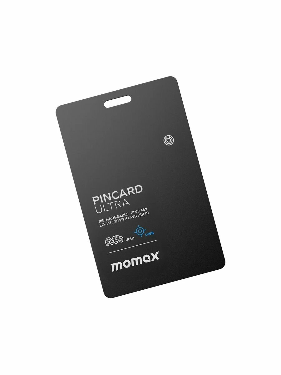 Умная поисковая метка-трекер Momax PinCard Ultra UWB Find My Локатор для ключей кошелька NFC IP68, черный