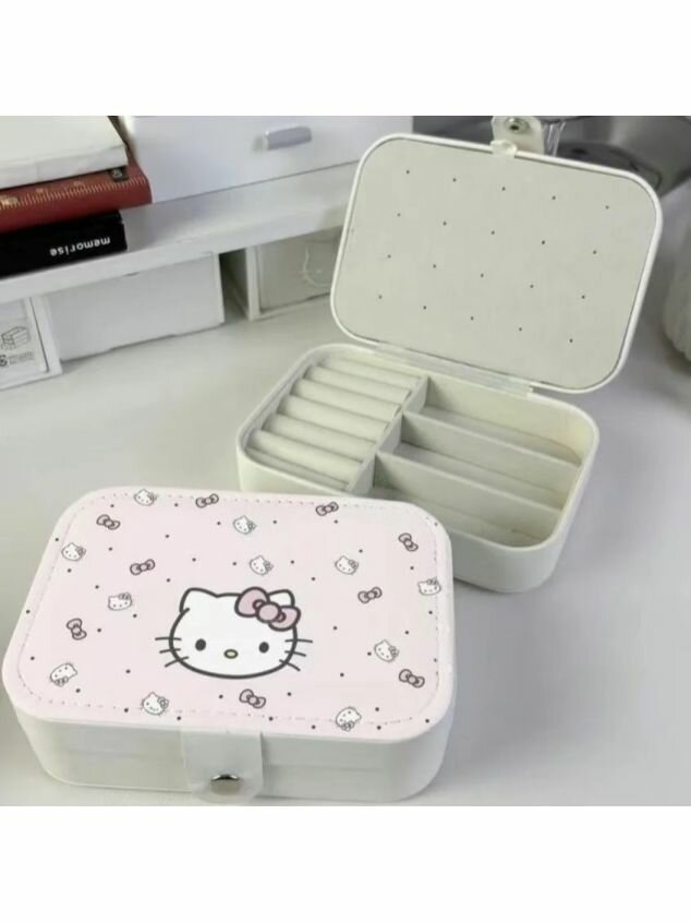 Универсальная шкатулка Hello Kitty розовая с отделениями для ювелирных украшений, 1 шт