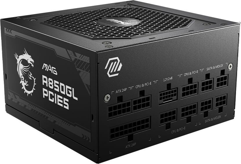 Блок питания MSI ATX 850W MAG A850GL PCIE5 80+ gold (20+4pin) APFC 120mm fan 8xSATA Cab Manag RTL