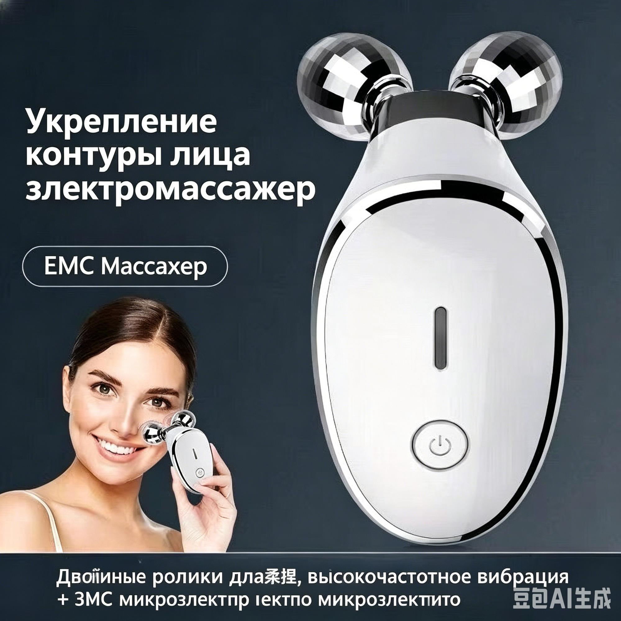 Электрический массажер с двойными роликами для лица с функцией EMS-вибрации и импульсного тока