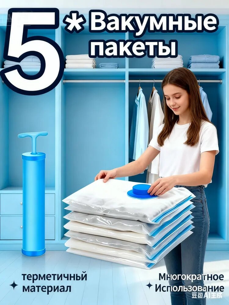 5* Вакуумный пакет, вакуумные пакеты для одежды, 80х60CM