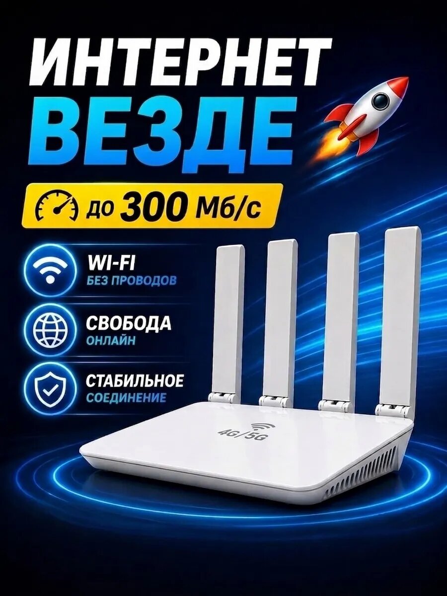 Роутер wifi с сим картой; вай фай роутер с сим картой; поддержка 4G, 5G, LTE; LAN, 4 антенны