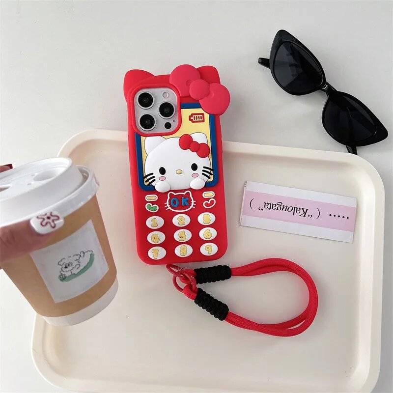 Чехол Hello Kitty С Мультяшным Аниме-дизайном Из Силикона Для iPhone iPhone 16, Red With Lanyard