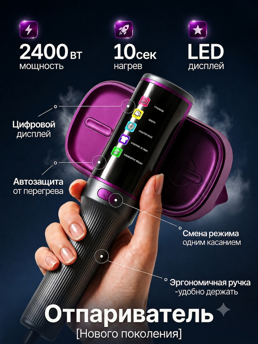 Отпариватель для одежды ручной мощность 2400w, складной, ручной