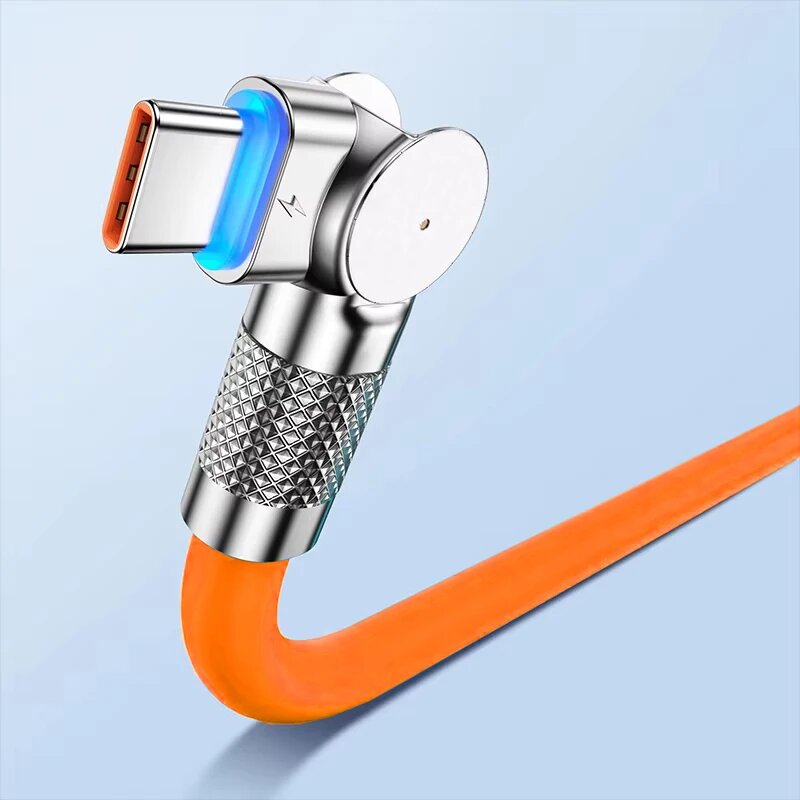 USB Type C кабель 1.5m оранжевый 6A 120W с поворотом