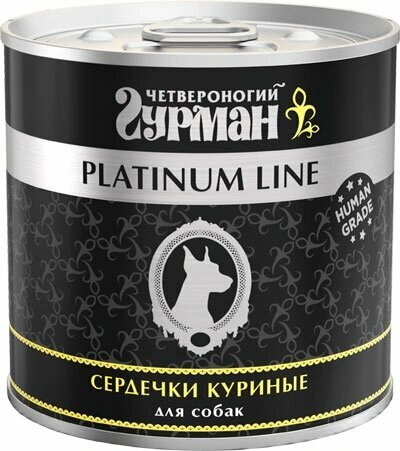 Консервы Четвероногий Гурман для собак Platinum Сердечки куриные в желе 240г