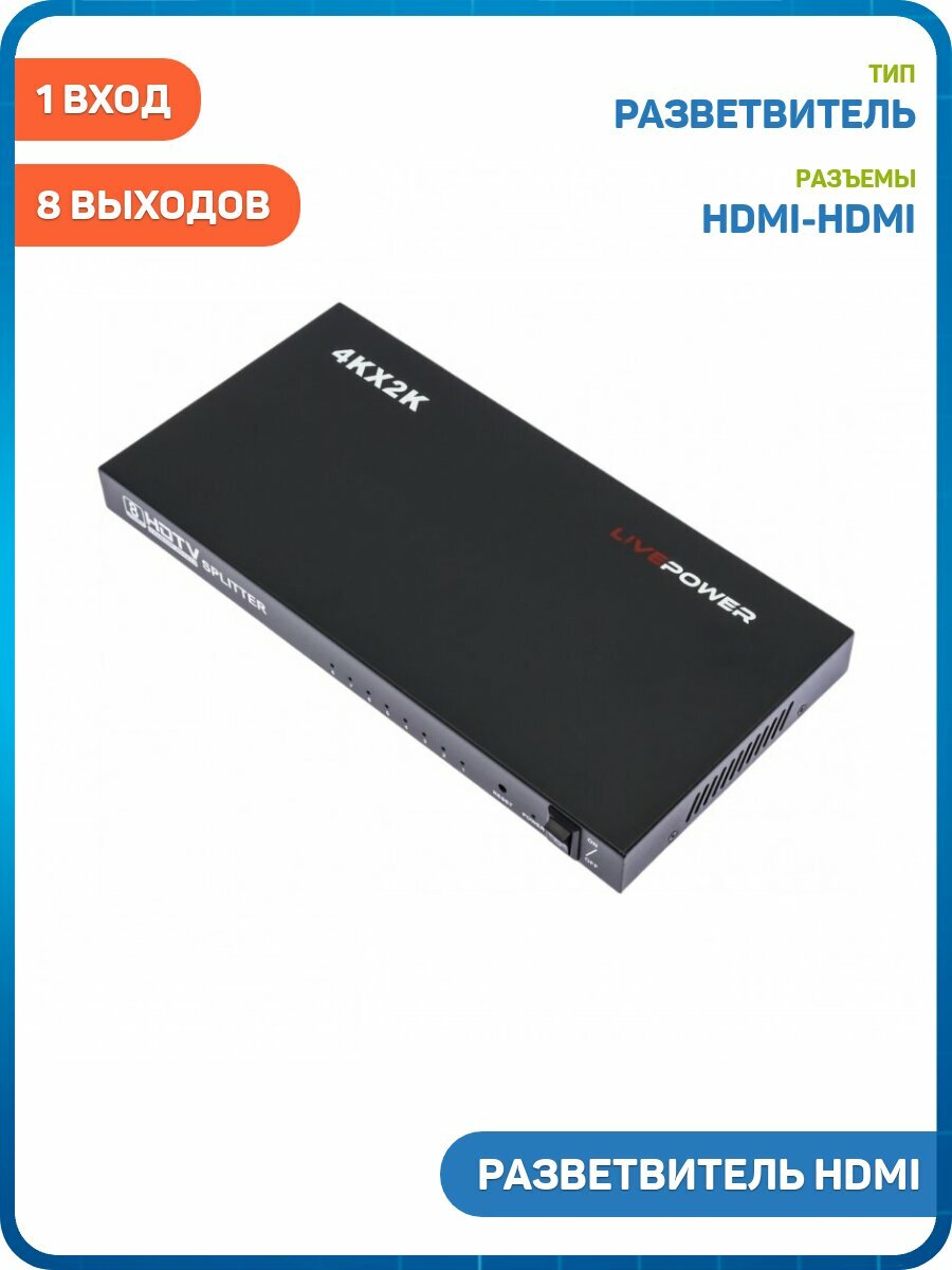 Разветвитель (сплиттер) HDMI (8 выходов/1 вход)