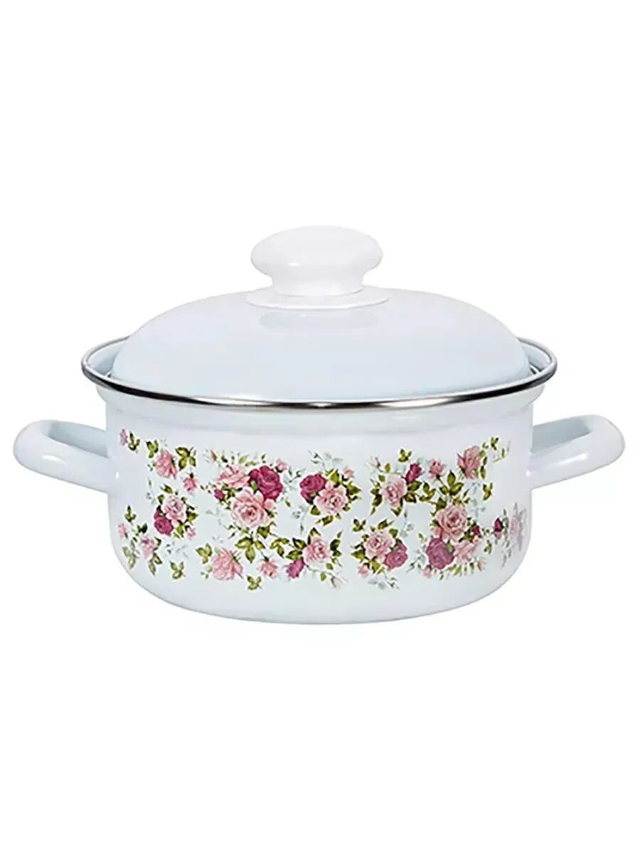 Кастрюля эмалированная с крышкой Китайская роза 1,5 л