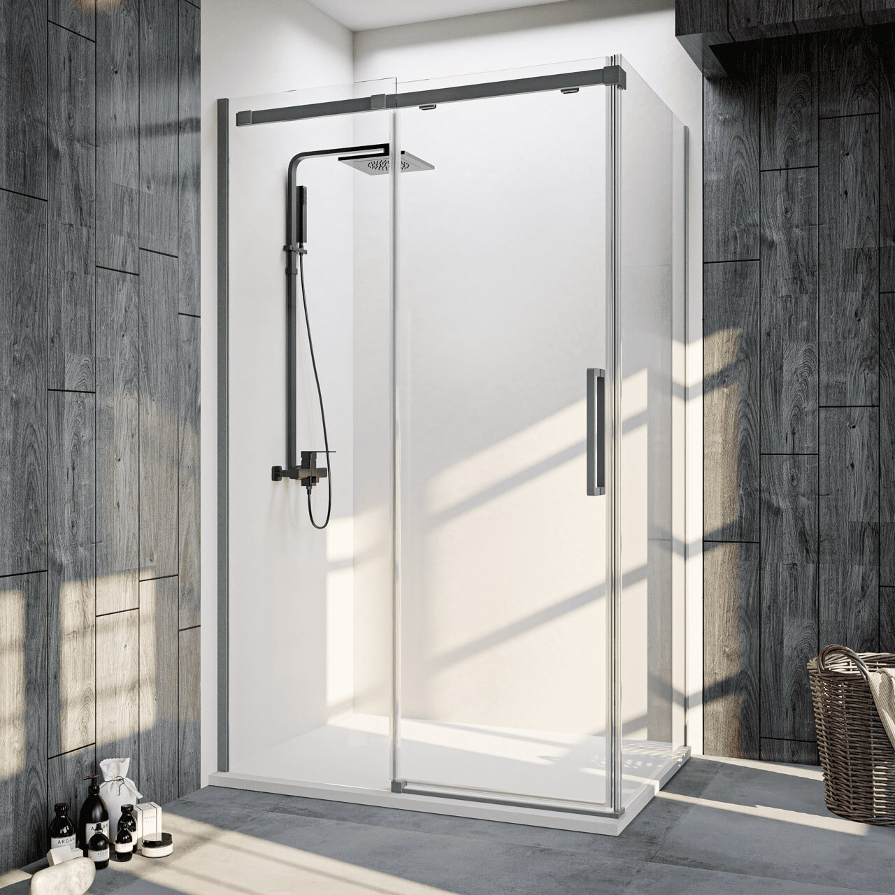 Душевой уголок Veconi Rovigo RV-070GR 160х90 см, профиль брашированный графит, стекло прозрачное