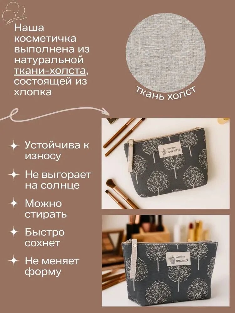 Сумка женская косметичка из вельвета и парусины, 18х21х18 см, цвет "Косметичка с деревом" — фото 1