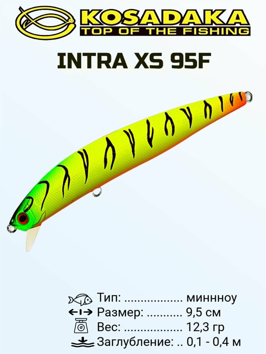 Воблер Kosadaka INTRA XS 95F плав, 95мм, 12.3г, 0.1-0.4м, цв. TT