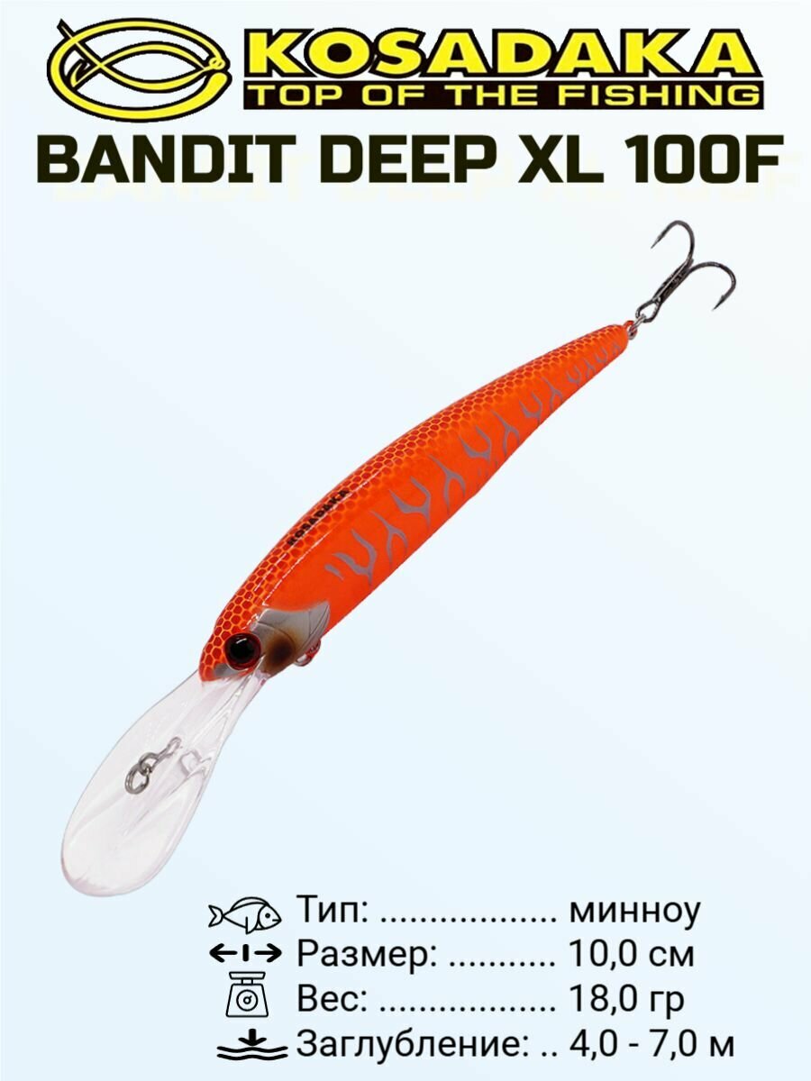 Воблер Kosadaka Bandit Deep XL 100F, плав. 100мм 18г 4-7м цв. MRK