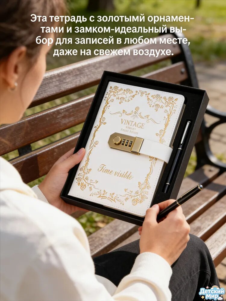 Блокнот с кодовым замком А5, 130 листов, в линейку, искусственная кожа, белый — фото 1