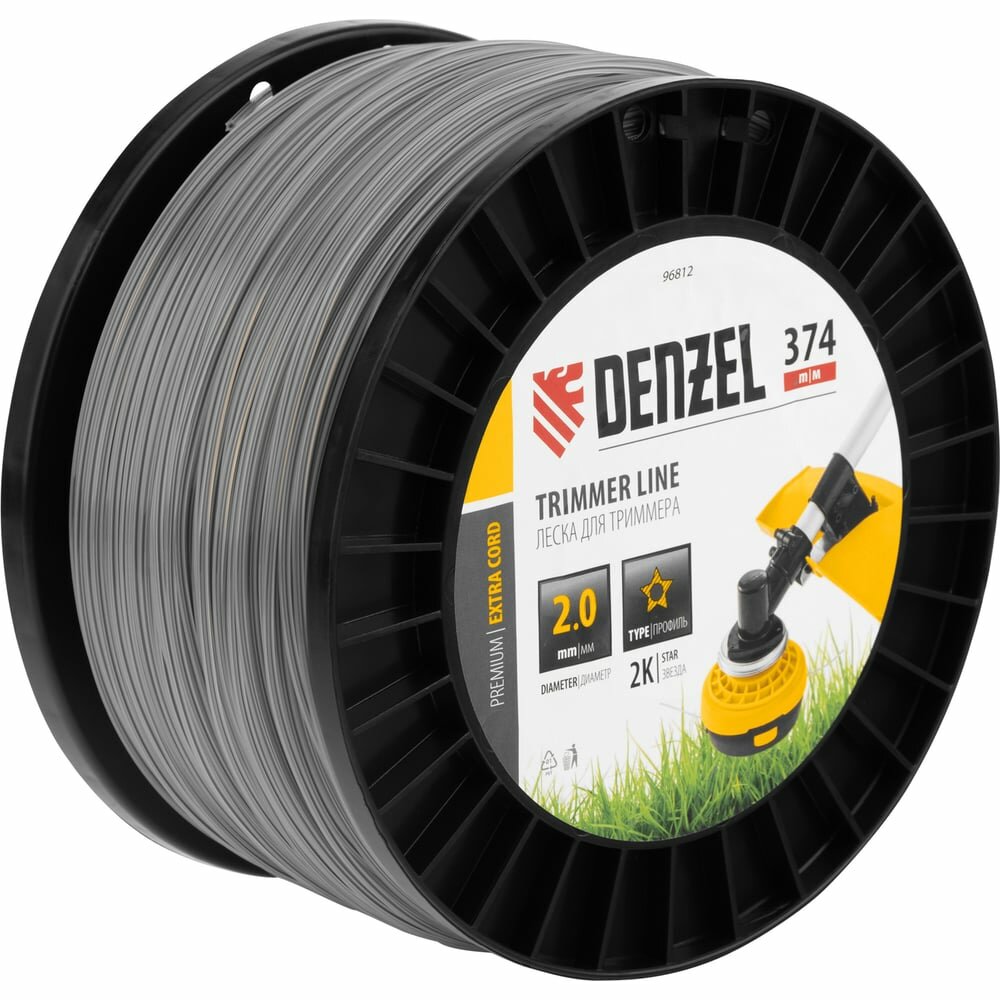 Леска двухкомпонентная EXTRA CORD (2 мм, 374 м, звезда, на DIN катушке) для триммера Denzel 96812