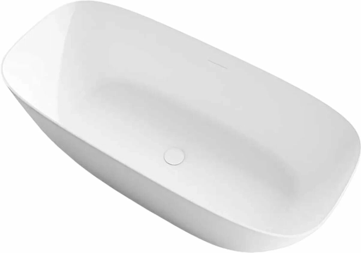 Ванна из искусственного камня Vincea VBT-6S02MW 170x75 см, отдельностоящая, матовая белая, овальная, со сливом-переливом