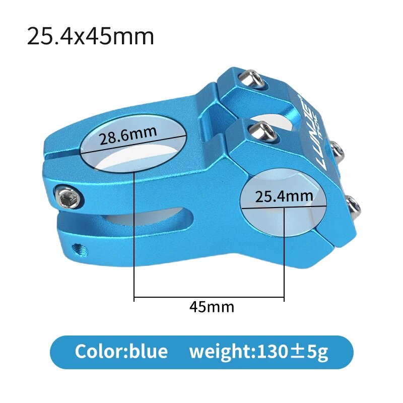LUNJE MTB Вынос Руля Алюминий 45мм Синий, Blue 25.4x45mm