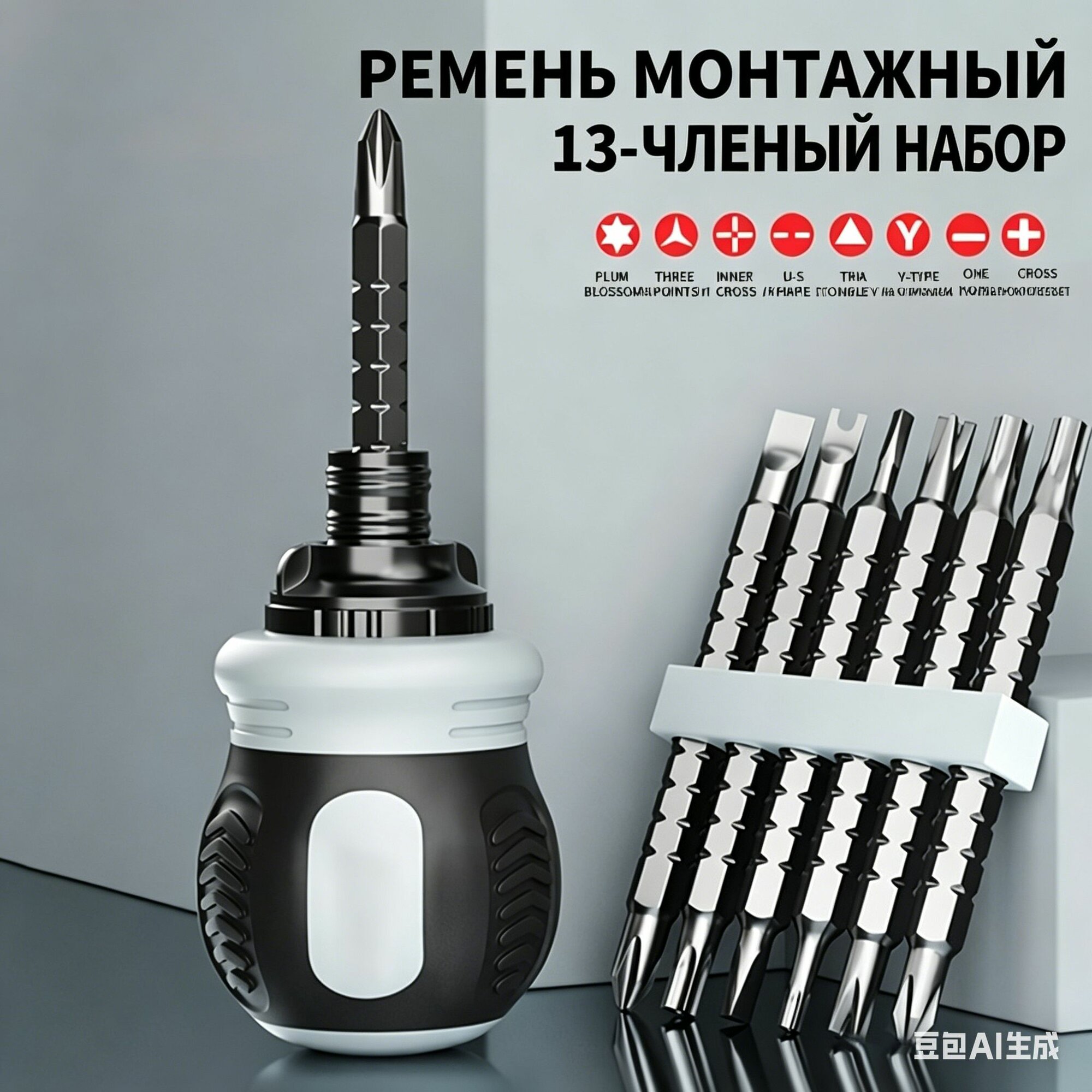 Телескопическая отвертка с храповым механизмом двойного назначения в коробке из 5 частей