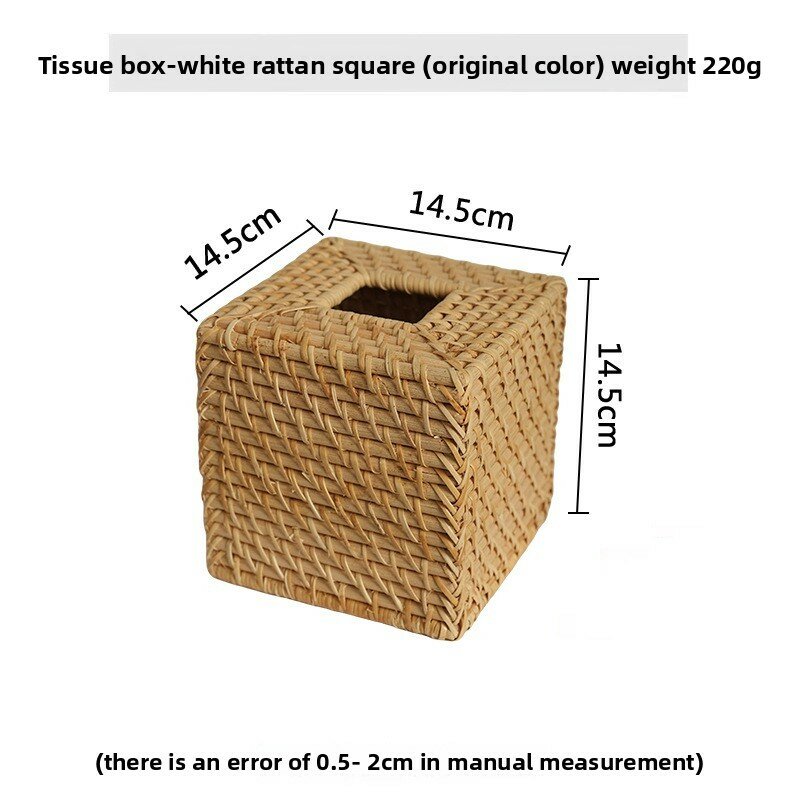 Natural rattan tissue box with cover for household and elegant tabletop decor square
