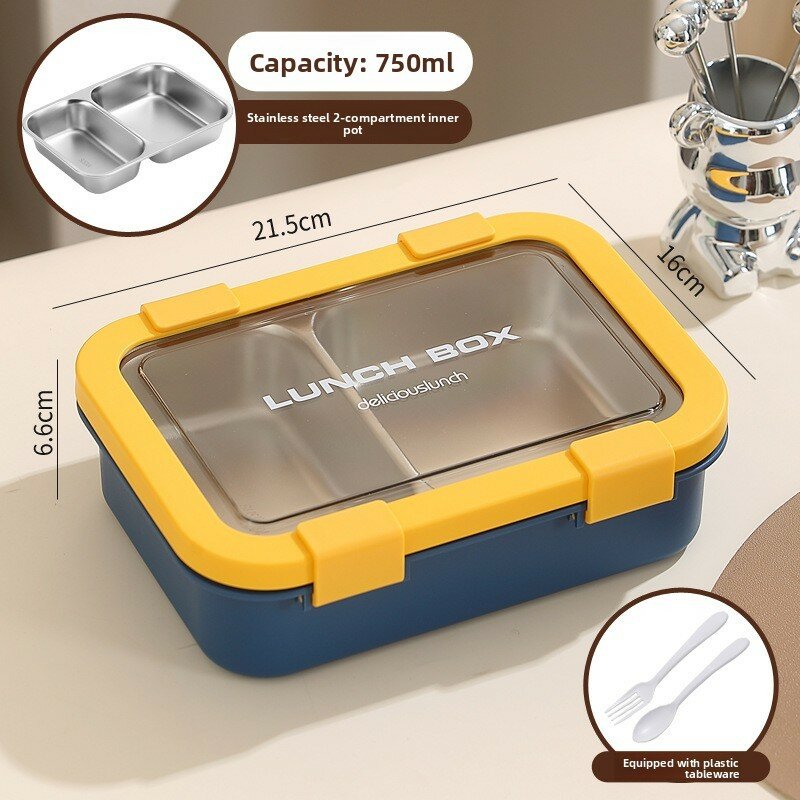 Storage box sturdy multi grid lunch nonodor dividers portable food container for school office use blue yellow 750ml