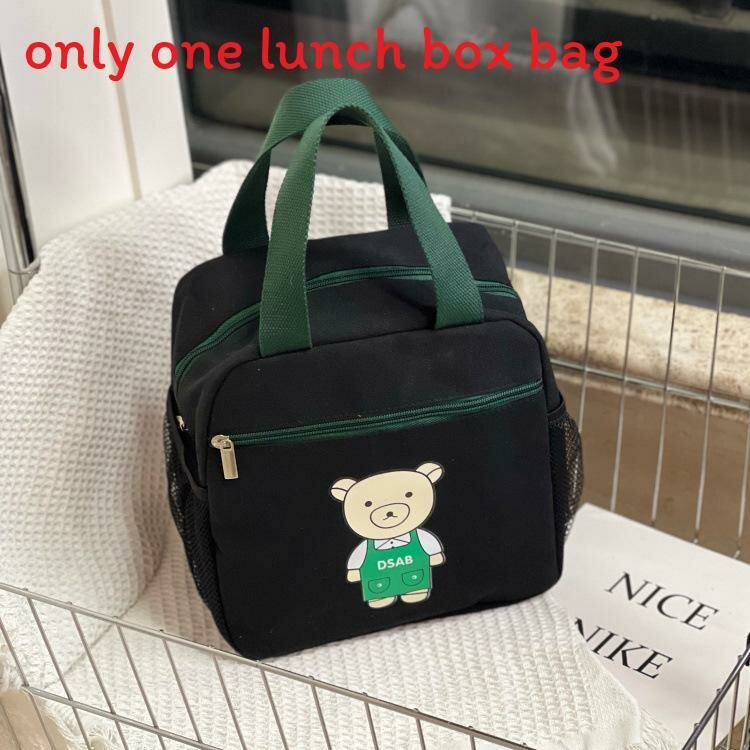 Canvas adorable cartoon insulated lunch box for children with spacious interior and carry handle, black bear