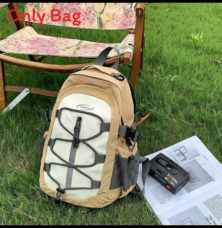 Style spliced travel backpack with padded straps for students and outdoor enthusiasts khaki small