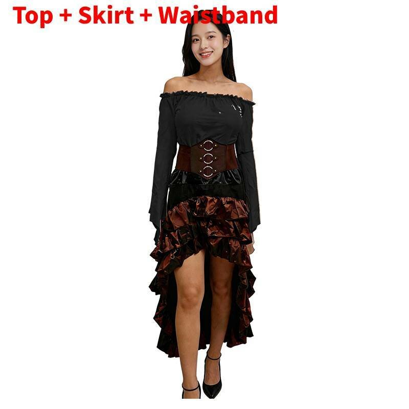 Costume medieval sailor girl с поясным корсетом и рюшкой юбкой для ролевых игр черный xl