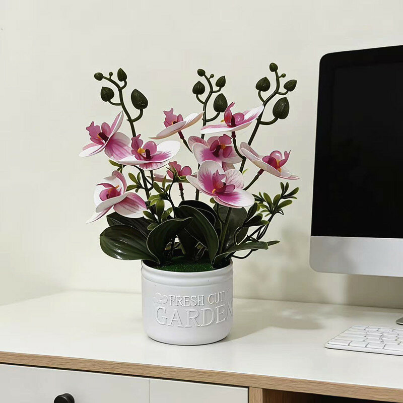 Artificial plant butterfly orchid with base for wedding decor and home office display style d
