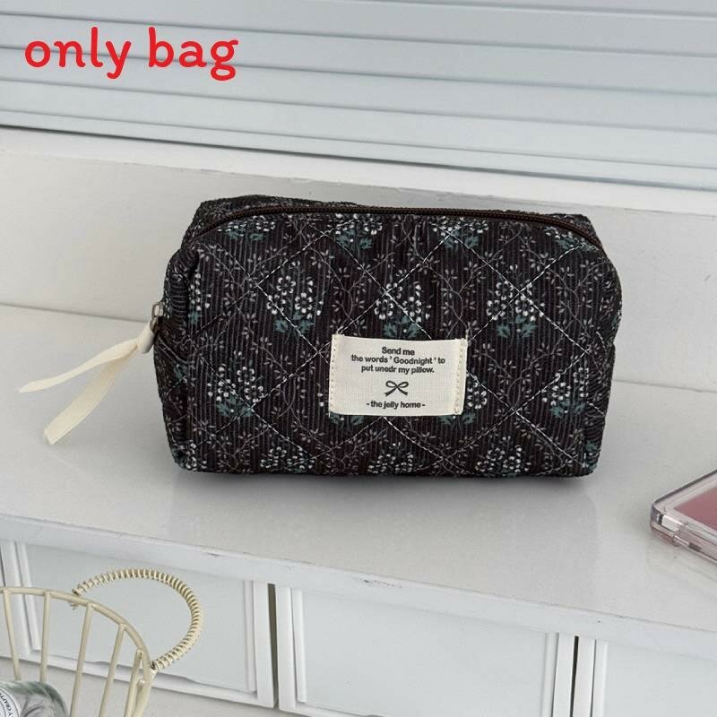 Toiletry bag elegant botanical pattern corduroy with spacious interior for women and men black octagon bag