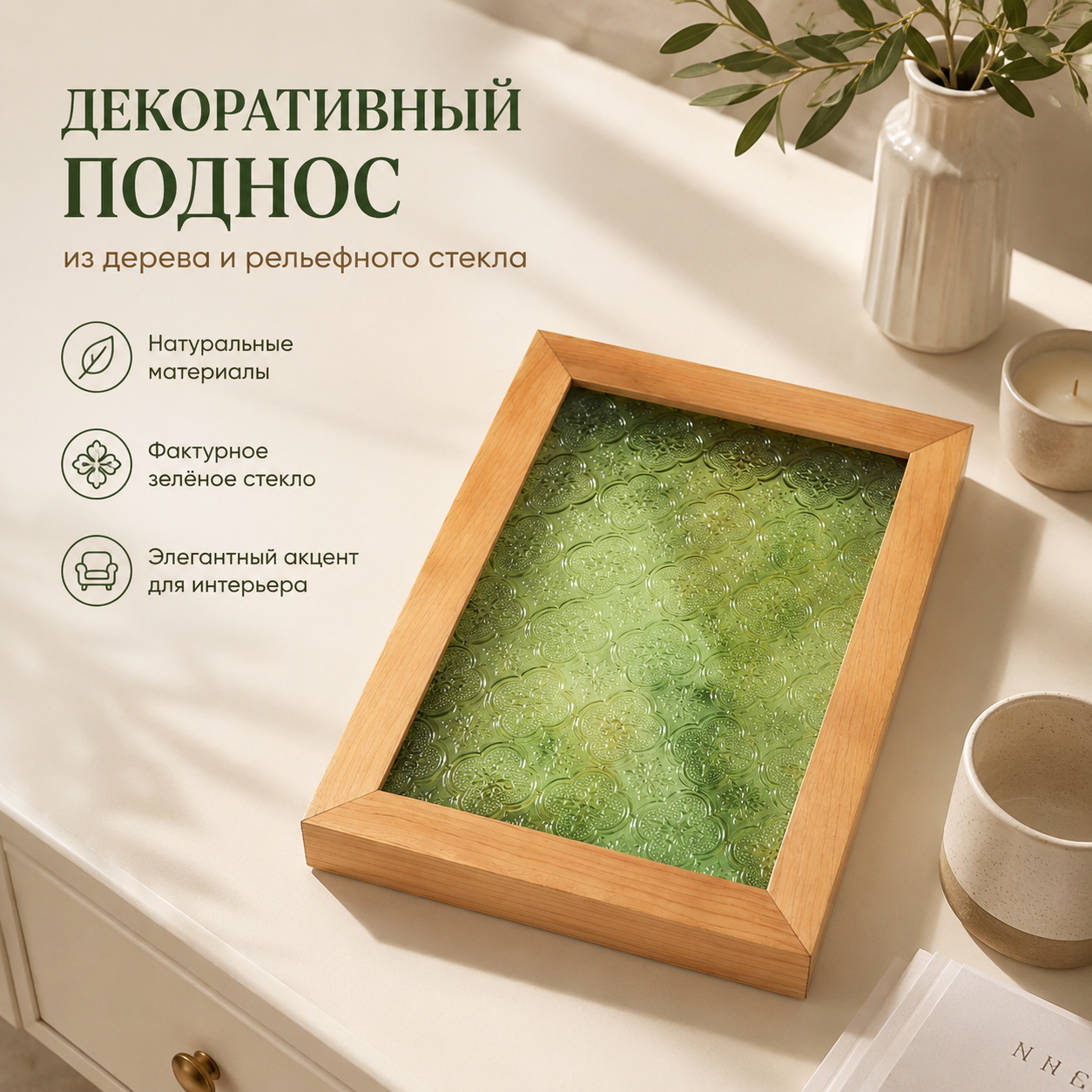 Деревянная органайзер шкатулка для колец, цвет зеленый24*16.5*4.7cm