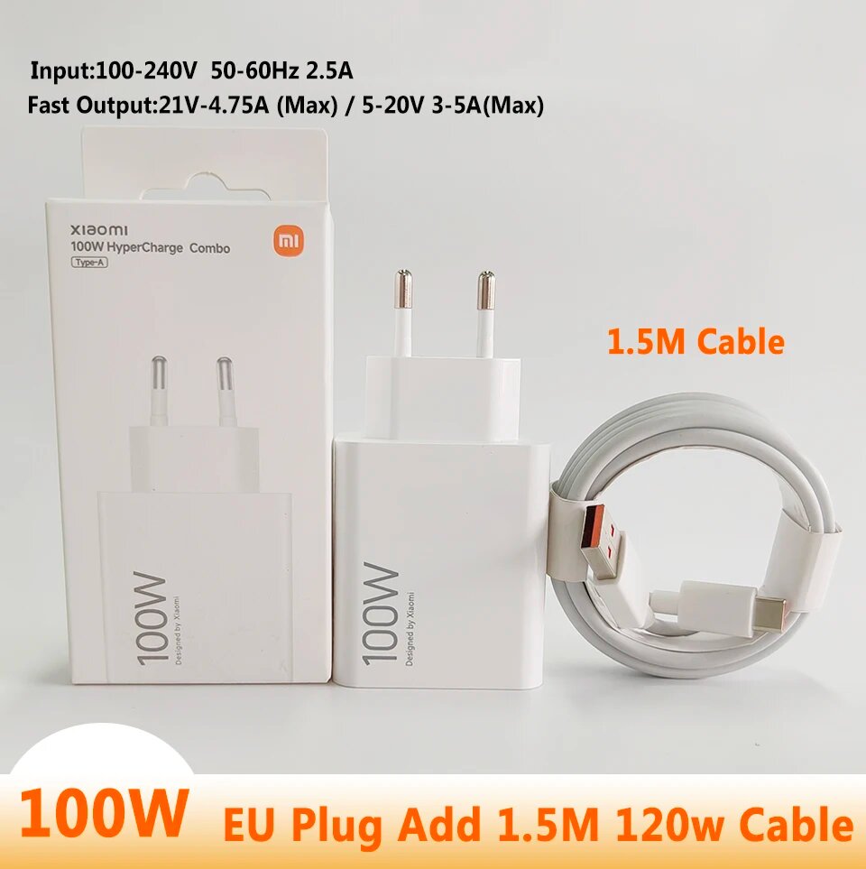 Оригинальное зарядное устройство Xiaomi 100W, кабель 120W 6A для Xiaomi 17 Pro EU with 1.5m cable