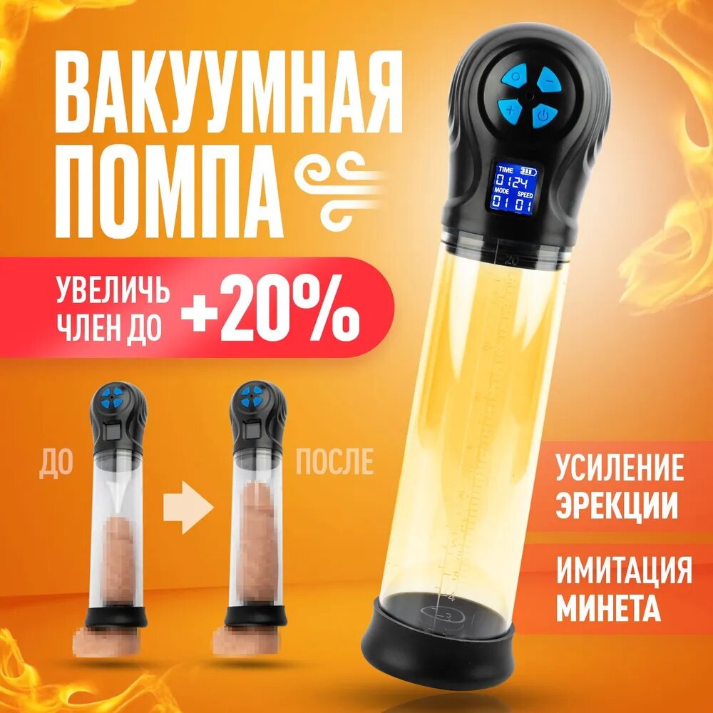 Вакуумная помпа для увеличения члена: Автоматический мужской мастурбатор для увеличения члена с функцией экстендера и эффектом титан геля