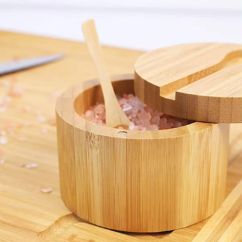 Круглая деревянная емкость для соли и специй с магнитной крышкой для кухни