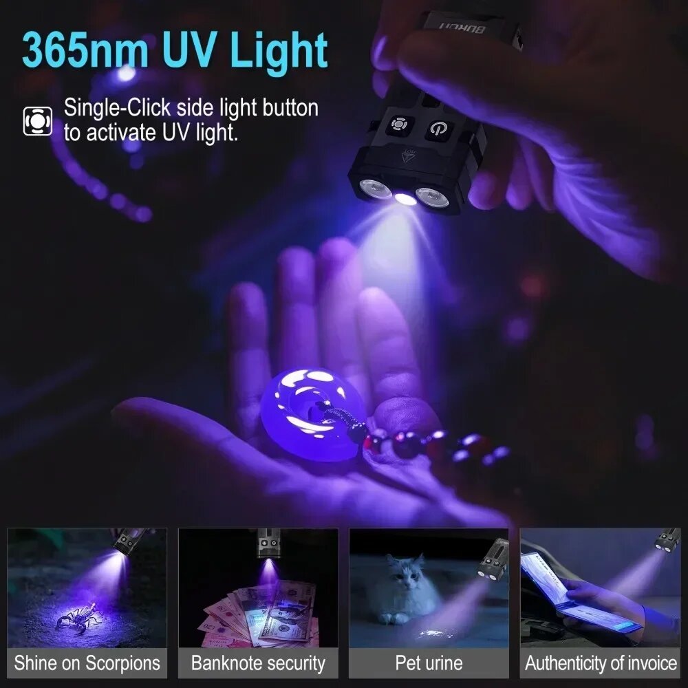 Фонарь BORUiT EV20 1100LM EDC UV LED С Зарядкой Type-C, Магнитным Креплением