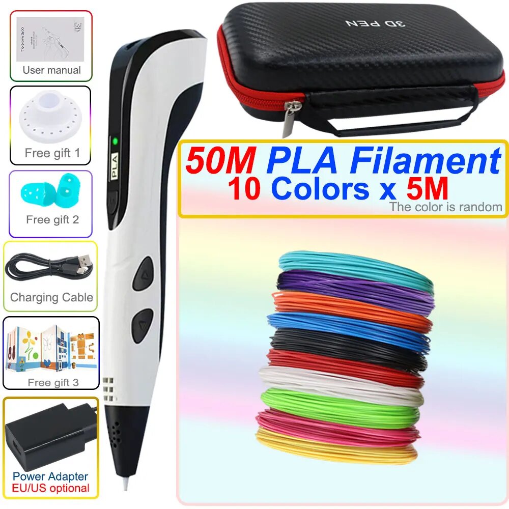 3D-ручка OUIO для детей, White, 50M PLA, Plug Type: US