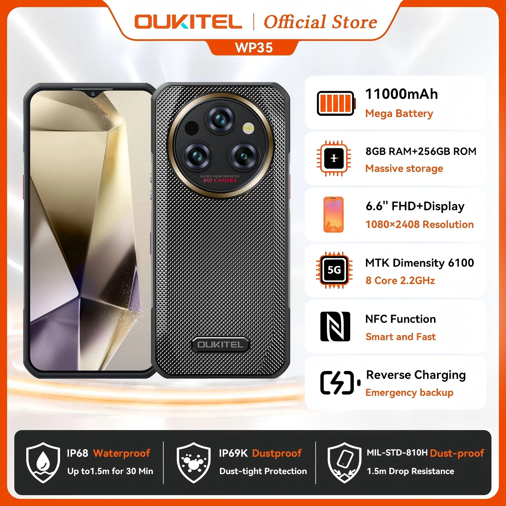 Смартфон Oukitel WP35, 24/256ГБ, global