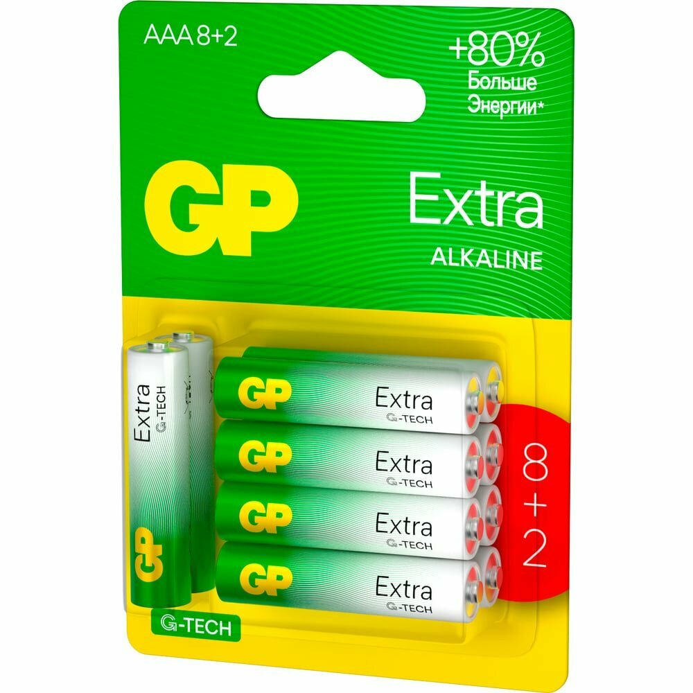 Батарейки GP ААА мизинчиковые алкалиновые Extra Alkaline, набор 10 шт (24AXA21-BC10) 15783876 — фото 1