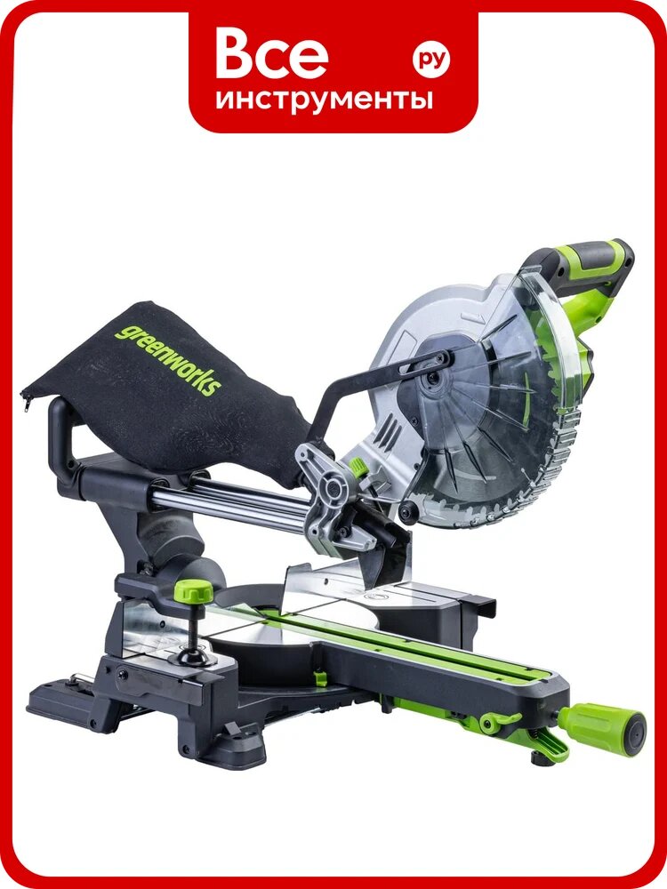 Торцовочная пила аккумуляторная GreenWorks GD24MS216, 24В, б/щет, 4800 об/мин, 216x30 мм, рез 65х310 мм, с 1хАКБ 4Ач и ЗУ 1501707UB