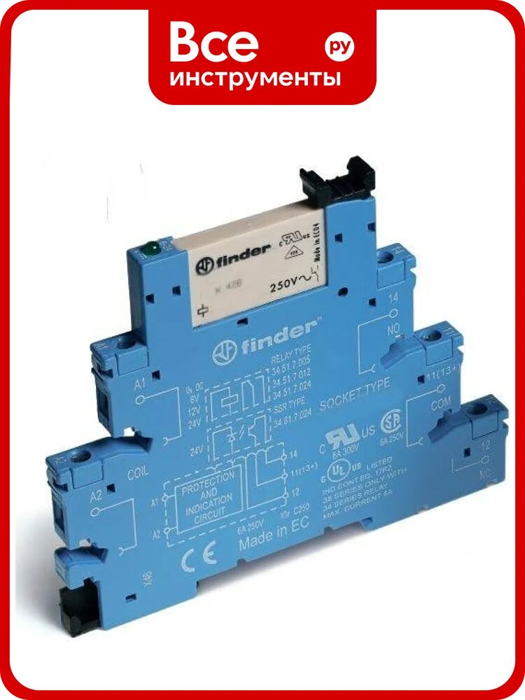 Интерфейсный модуль реле Finder 1 CO конт. 6а, = 240в Ac/Dc, винт. зажимы,