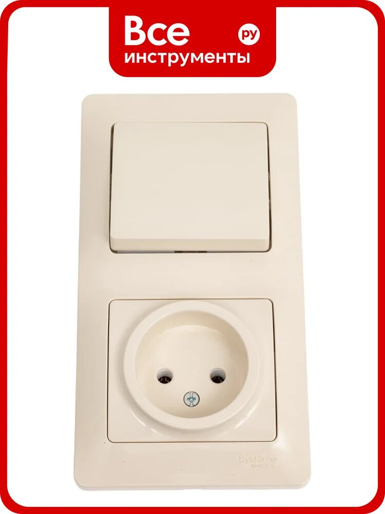 Комбинированный блок розетка + 1-клавишный выключатель Systeme Electric GLOSSA бежевый GSL000260