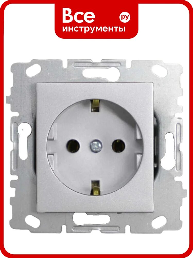Одинарная розетка Vesta Electric Silver с заземлением без рамки FRZ00010108SRM, встраиваемый скрытый монтаж