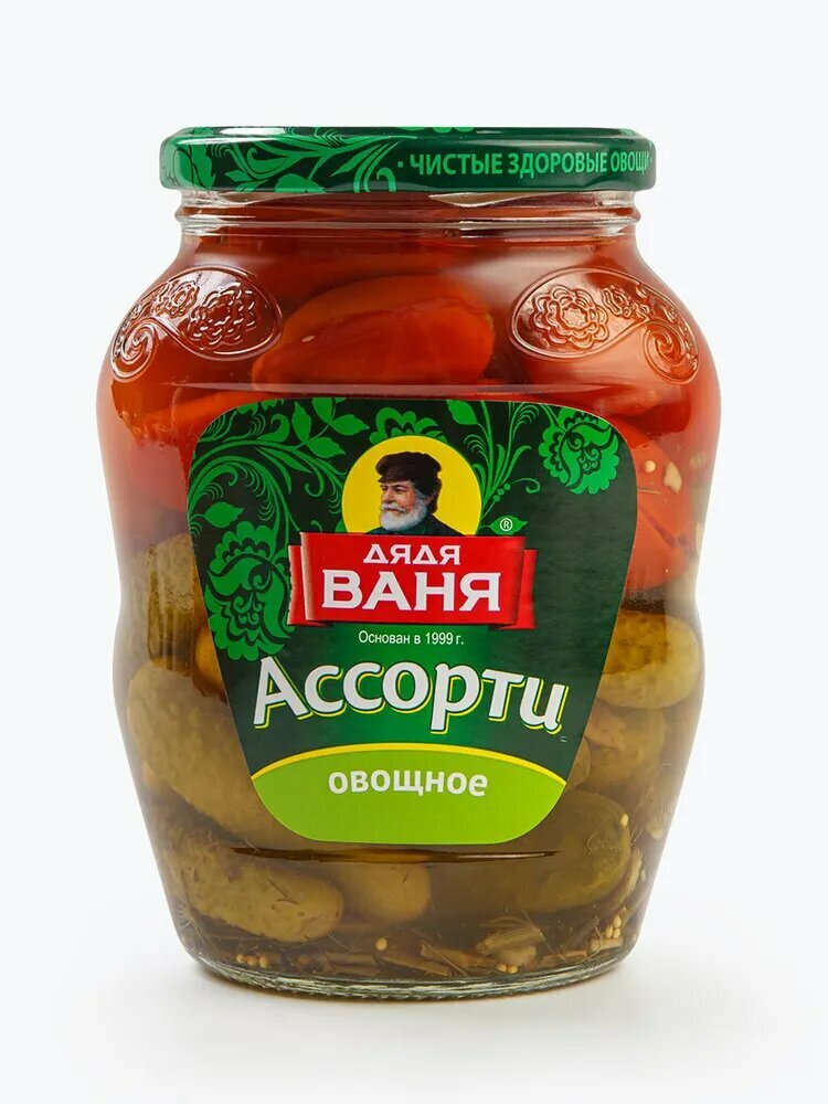Ассорти Дядя Ваня из маринованных томатов и огурцов, 680 г