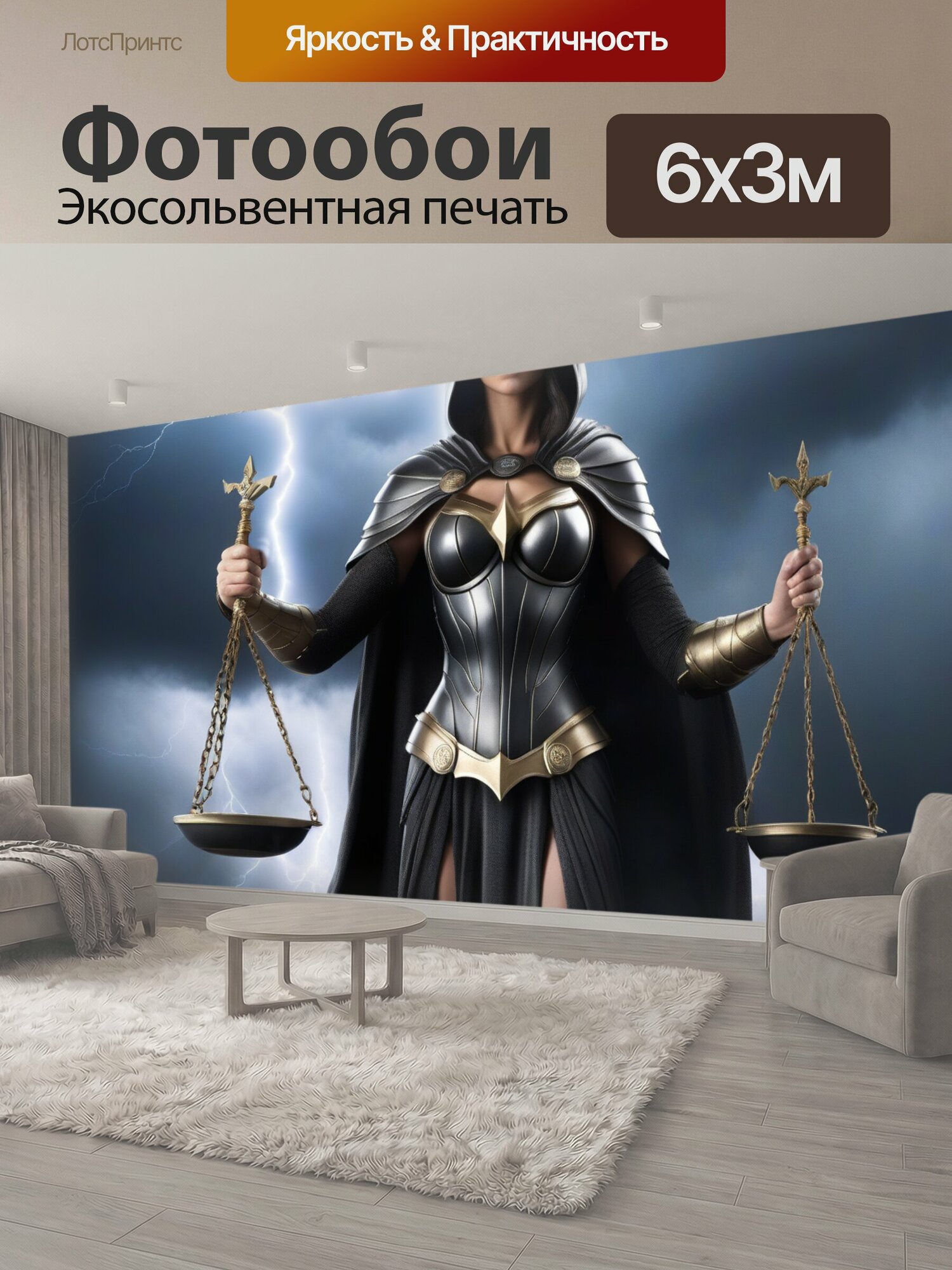 Фотообои "Фемида, темида, весы, доспех правосудие богиня" 600x300 см. экосольвентная печать