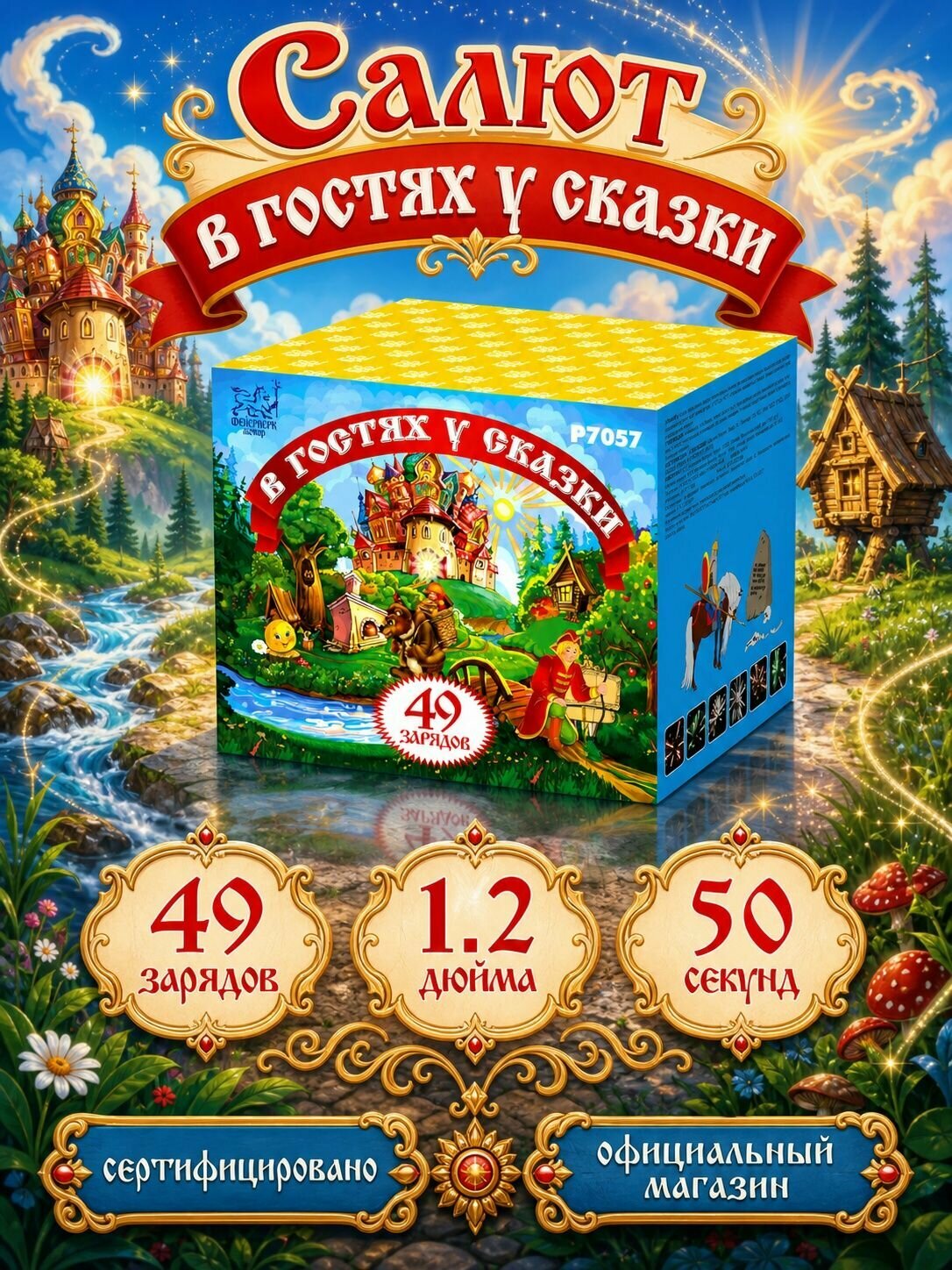 Салют фейерверк В гостях у сказки, 49 залпов, 1.2 дюйма, P7057, Фейерверк-Мастер