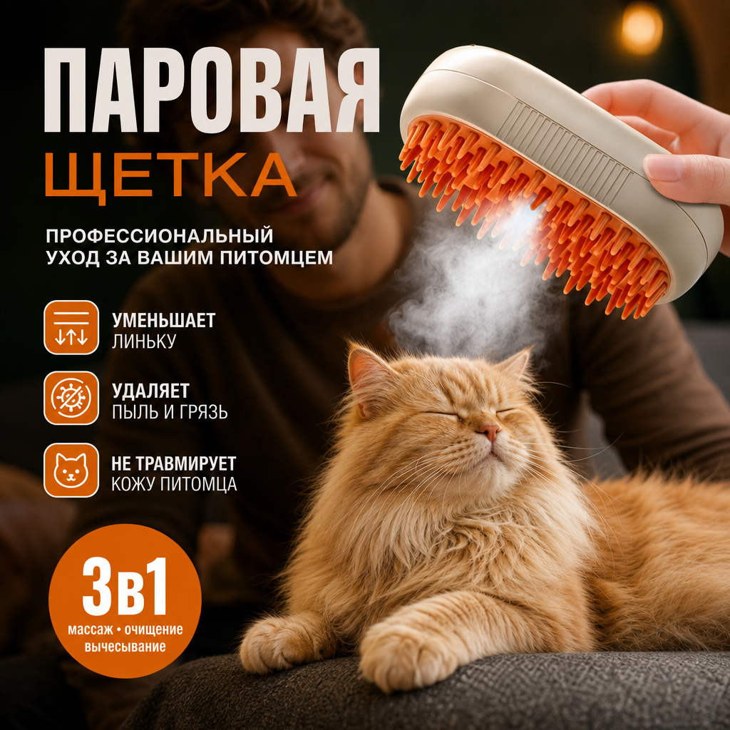 Щетка для купания и груминга питомцев, паровой уход