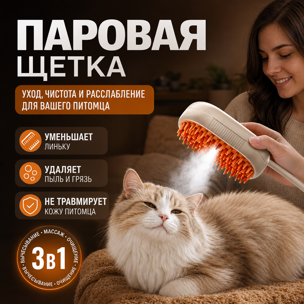 Щетка для купания и груминга собак, красный, снижает линьку, массажный эффект, паровой уход