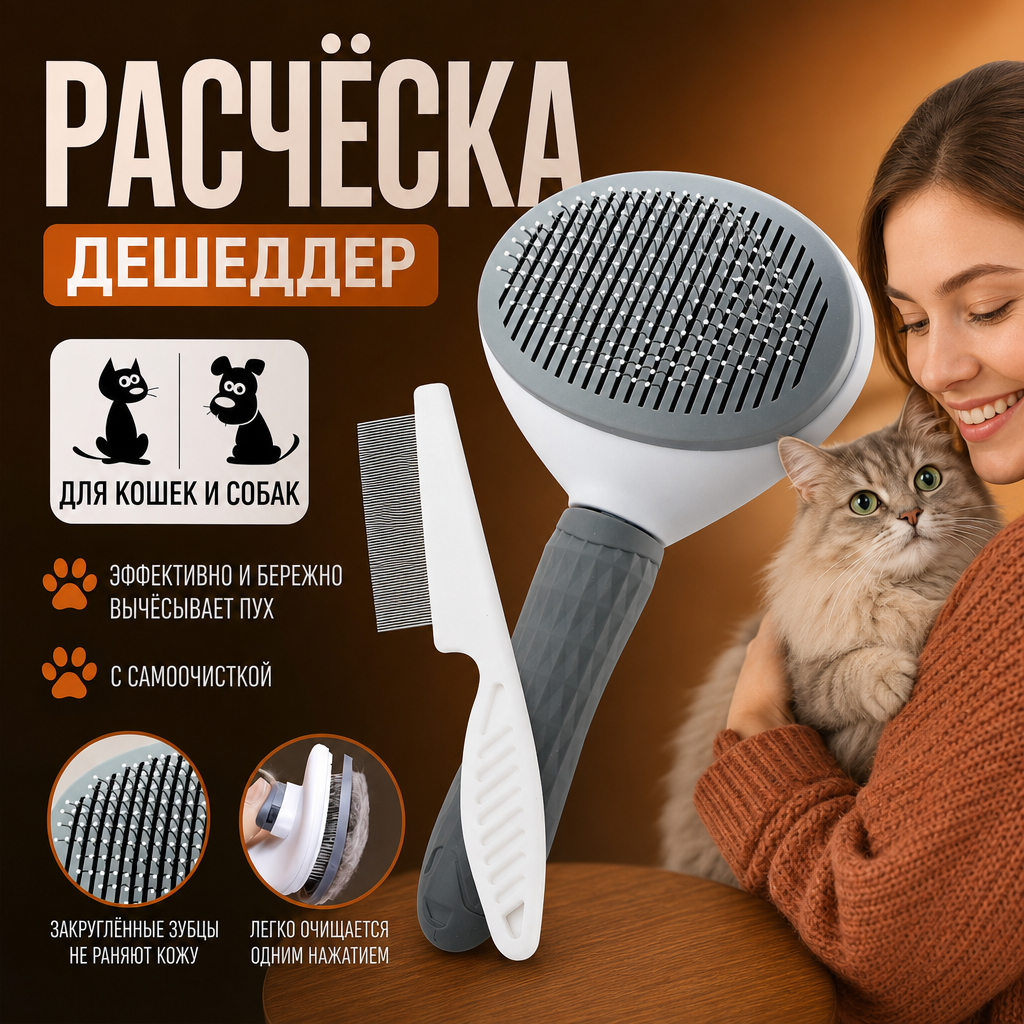 Профессиональная щетка для груминга кошек и собак, легко чистить, профессиональный уход, самоочищающаяся, распутывает колтуны, для густой шерсти