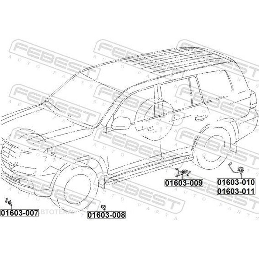 Датчик положения кузова TOYOTA LAND CRUISER 07- задн. лев. (с кронш. с проводкой с тягой) FEBEST 01603010