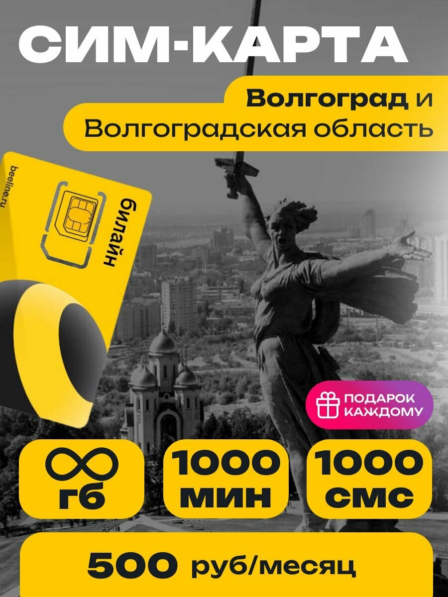 Сим-карта Билайн тариф Эксклюзивный Онлайн Волгоградская область Безлимитный интернет и 1000 минут за 500 руб.