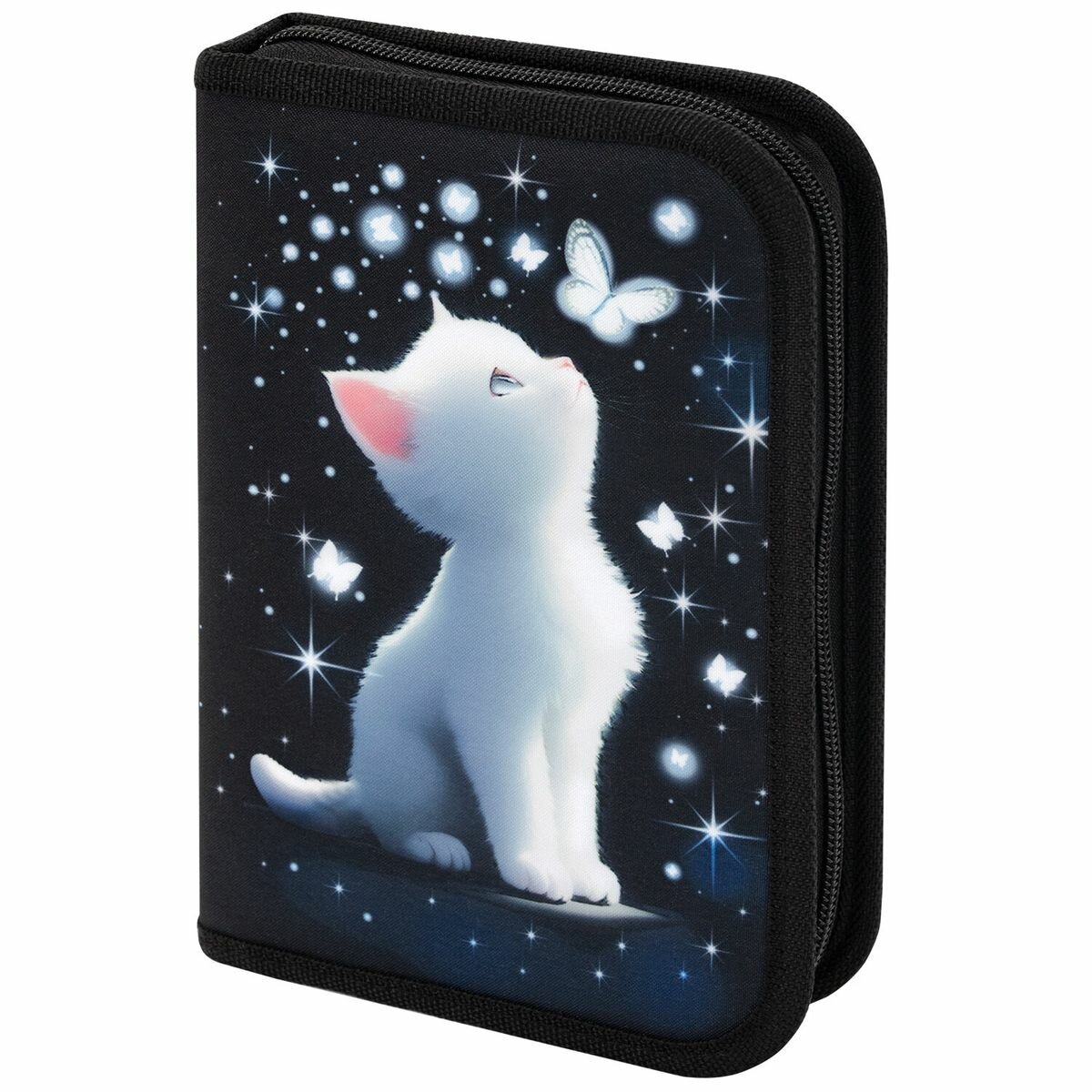 Пенал школьный 1 отделение Brauberg "White kitten", полиэстер, 21х14см (274597), 24шт.
